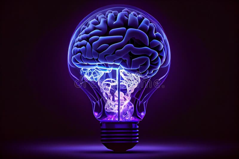 Brain Inside the Electric Light Bulb Created with Generative Ai Stock ...