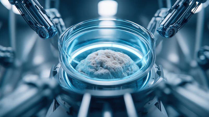 A Brain Inside a Futuristic Lab Container, Under the Control of Robotic ...