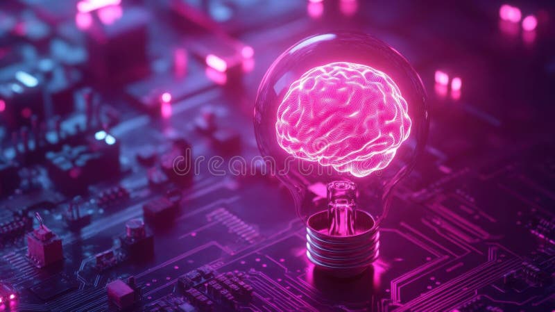 Brain Inside Light Bulb on Circuit Board Represents Artificial ...