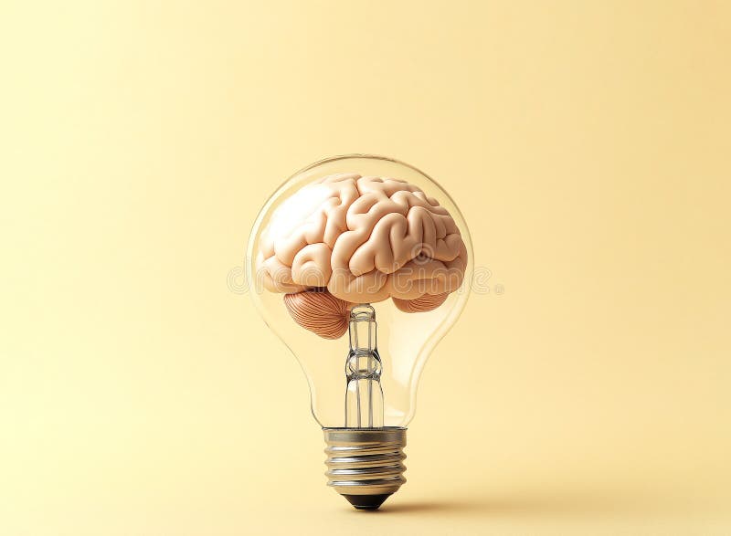 Brain inside of light bulb stock illustration. Illustration of thinking ...
