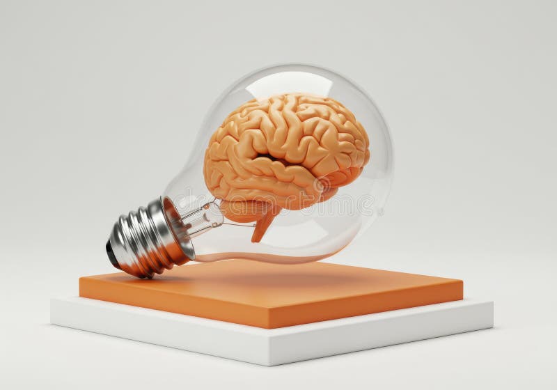 Brain Inside Light Bulb Idea Concept on Platform Stock Illustration ...