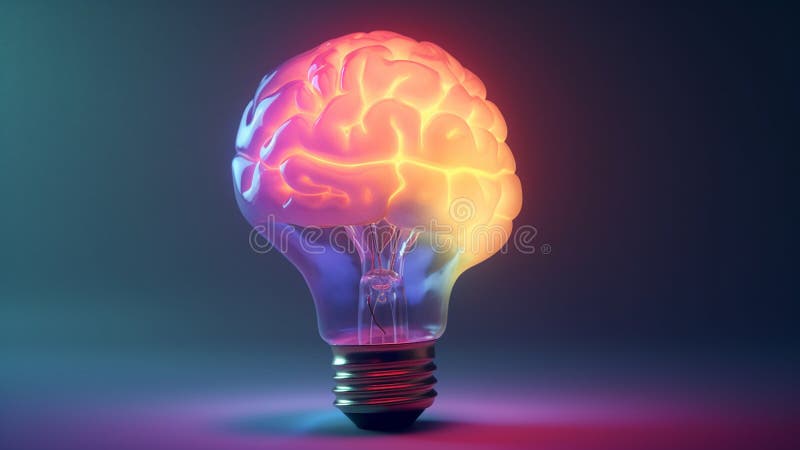 Brain Inside of Light Bulb Pastal Gradient Background Stock ...