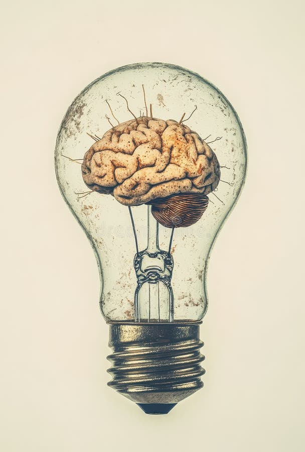 Brain Inside Lightbulb with Complex Filament Design Stock Photo - Image ...