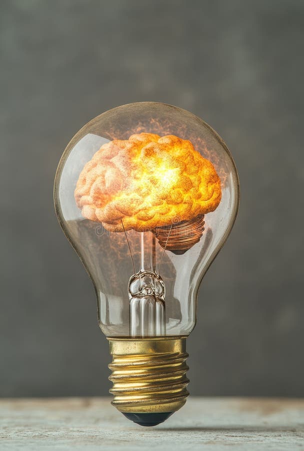 Brain Inside Lightbulb with Glowing Explosion of Light Stock Photo ...