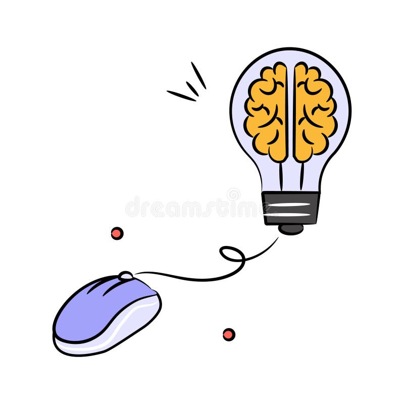 Brain Inside Lightbulb with Mouse Showing Innovative Thinking Modern ...