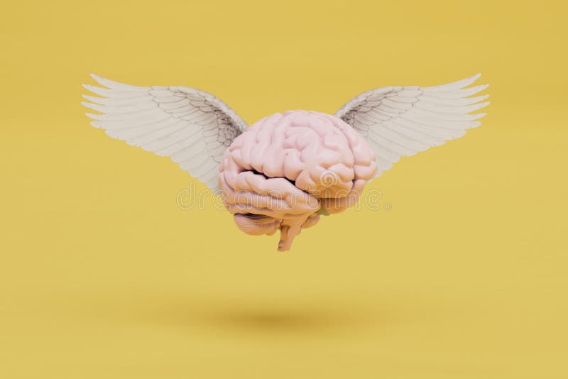 The Brain is Inspired by Thoughts about Something. Brain with Wings on ...
