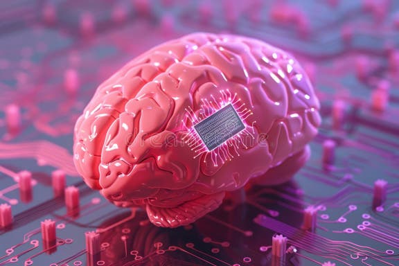 Brain with Installed Neurolink Chip on Circuit Board Stock Photo ...
