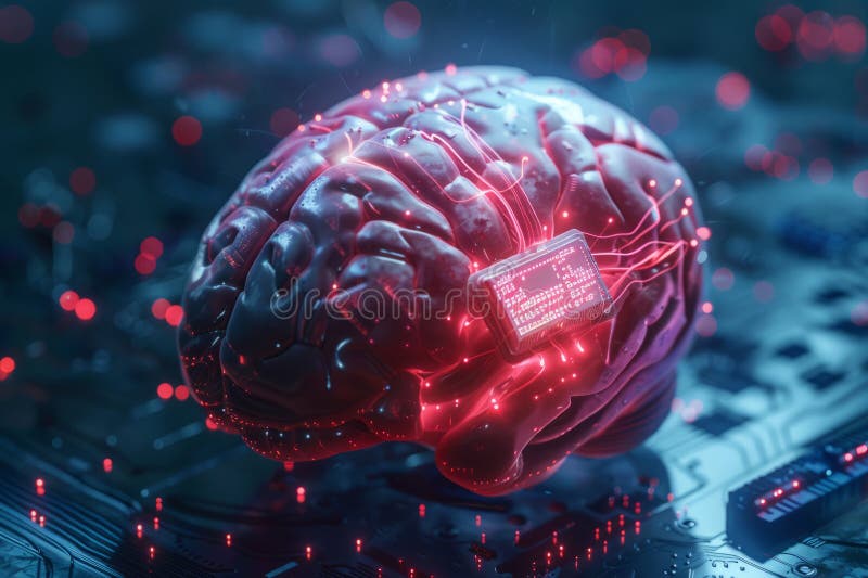 Brain with Installed Neurolink Chip on Circuit Board Stock Photo ...