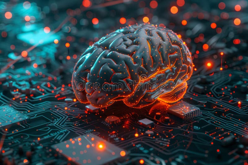 Brain with Installed Chip on Circuit Board Stock Photo - Image of ...
