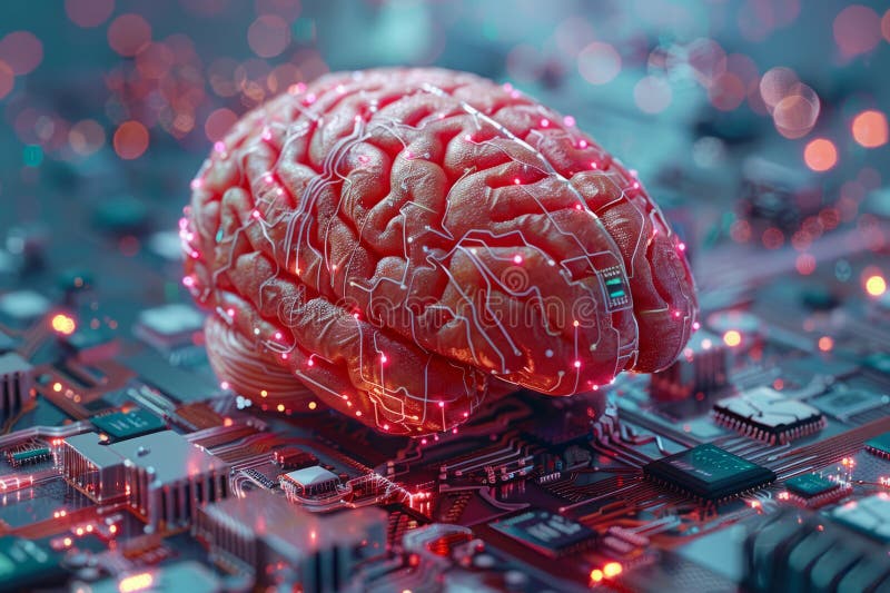 Brain with Installed Chip on Circuit Board Stock Image - Image of ...