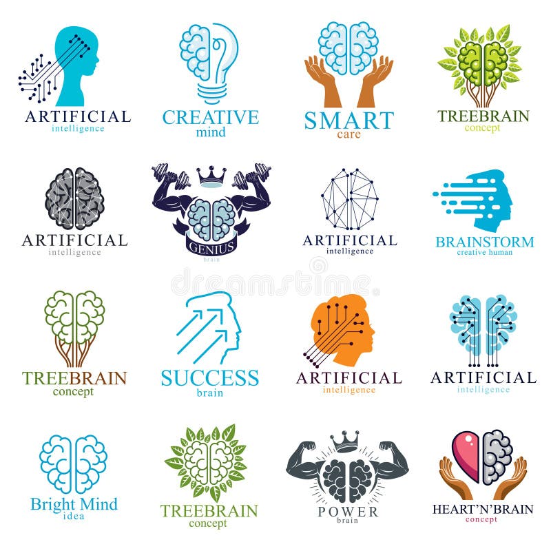 Brain and Intelligence Vector Icons or Logos Concepts Set. Artificial ...