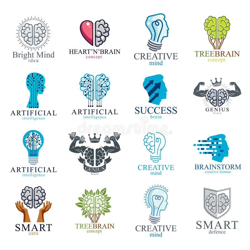 Brain and Intelligence Icons or Logos Concepts Set. Artificial ...
