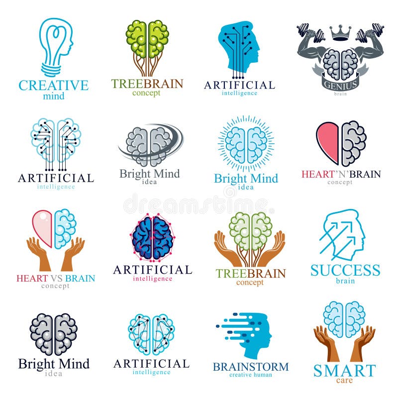 Brain and Intelligence Vector Icons or Logos Concepts Set. Artificial ...