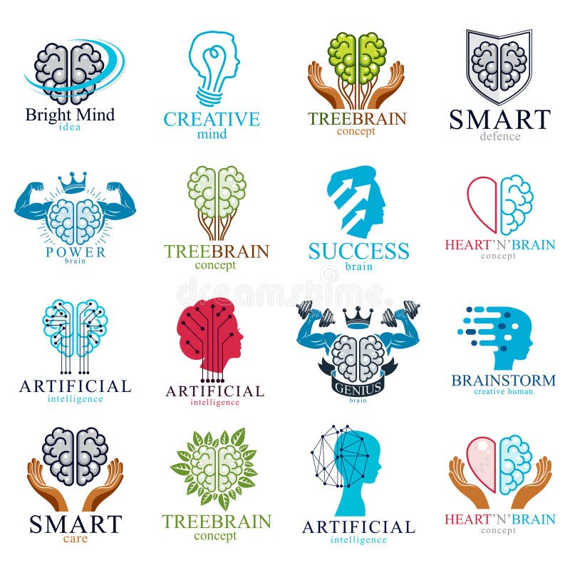 Brain and Intelligence Vector Icons or Logos Concepts Set. Artificial ...