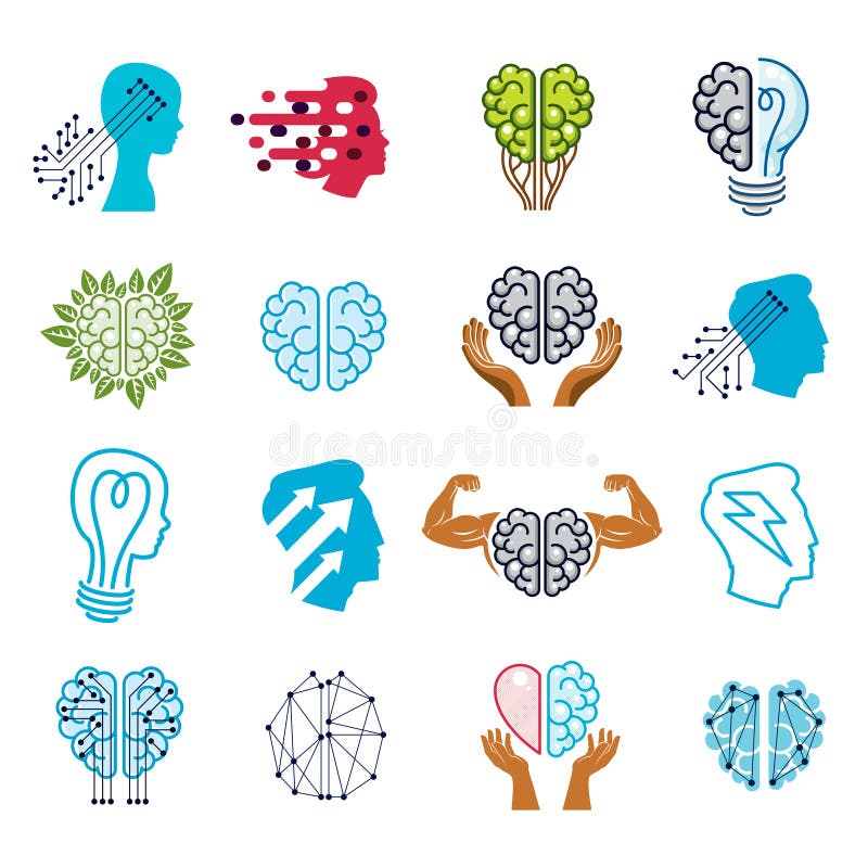 Brain and Intelligence Vector Icons or Logos Concepts Set. Artificial ...