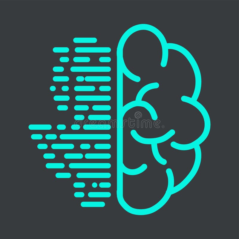 Brain of Intelligence Vector Line Icon. Face Recognition, Android ...