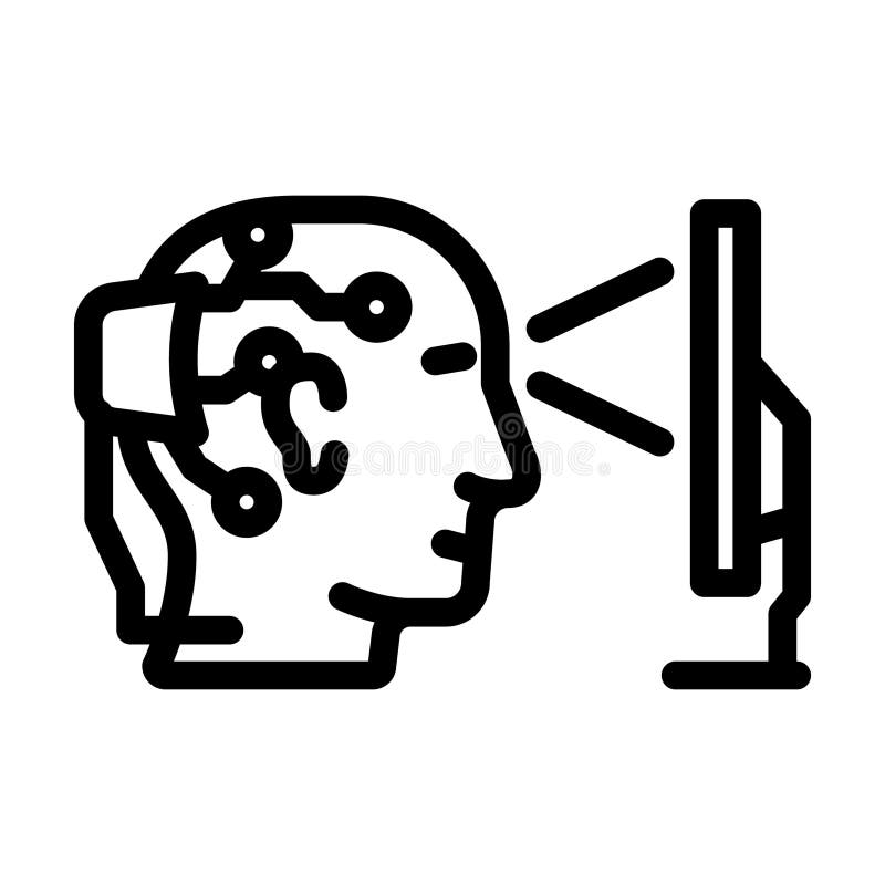 Brain Interface Device Future Technology Line Icon Vector Illustration ...