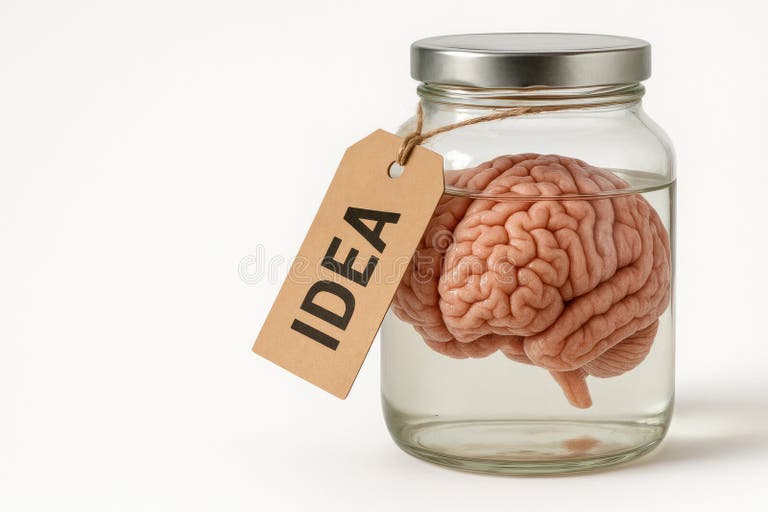 Brain in a Jar with an IDEA Label. Space for Text. Stock Image - Image ...