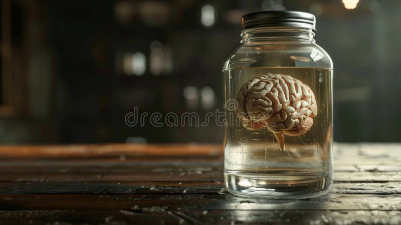 Brain in a Jar on a Wooden Table Stock Photo - Image of neurological ...