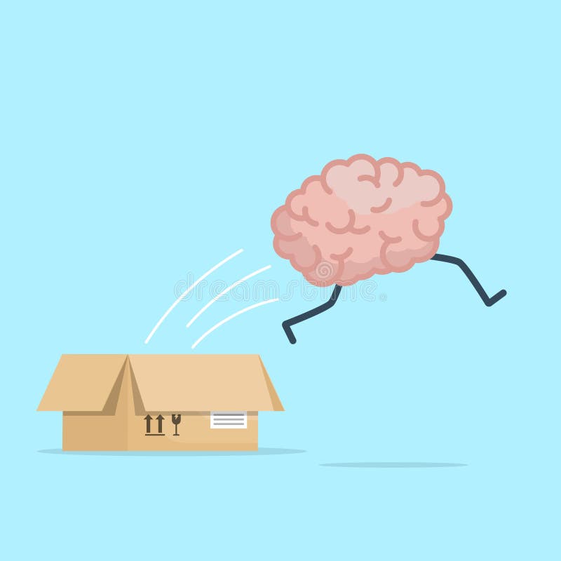 Brain Jumping from Box Think Out Box Concept Stock Vector ...