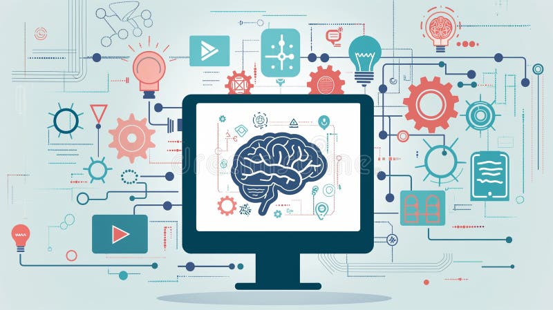 Brain is Just Like a Computer, Bright Color Image Stock Illustration ...