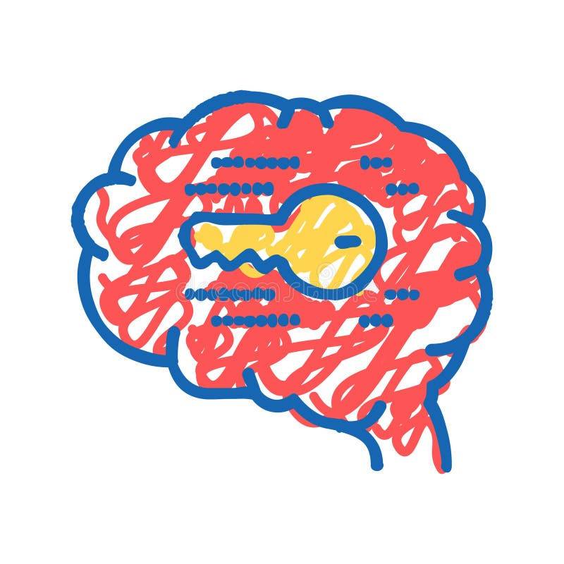 Brain with Key Icon Doodle Illustration Stock Illustration ...