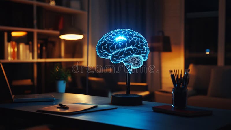 Illuminated Mind: Brain and Lamp Symbolize Intelligence, Ideas, and ...