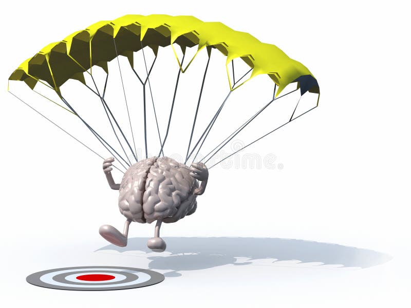 Brain that is Landing with Parachute on a Target Stock Illustration ...