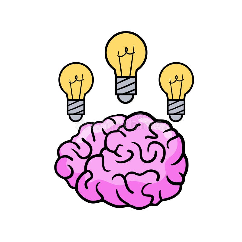 Brain with Light Bulb. Concept of Thinking Stock Vector - Illustration ...