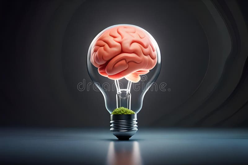 Brain in Light Bulb Generative AI Stock Photo - Image of hand, bulb ...