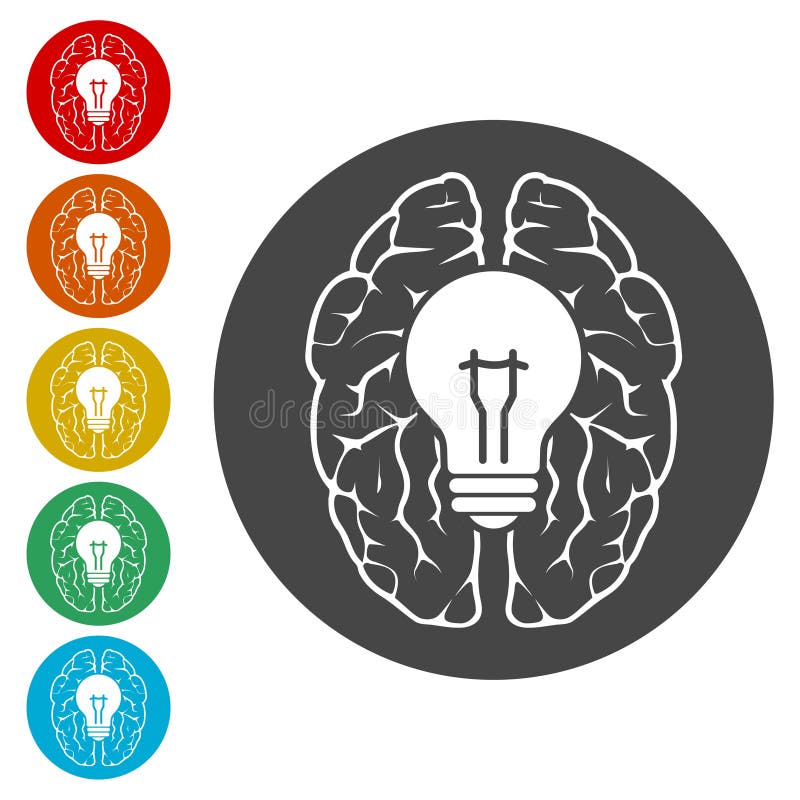 Brain light bulb icons set stock vector. Illustration of innovation ...