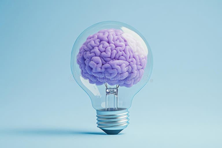 Brain in a Light Bulb Symbolizes Idea with Creative Thinking Theme ...