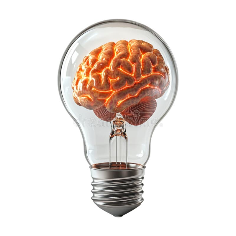 Brain in Light Bulb on Transparent Background - Ai Generated Stock ...