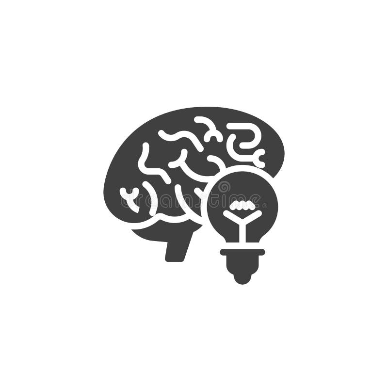Brain and Light Bulb Vector Icon Stock Vector - Illustration of solid ...