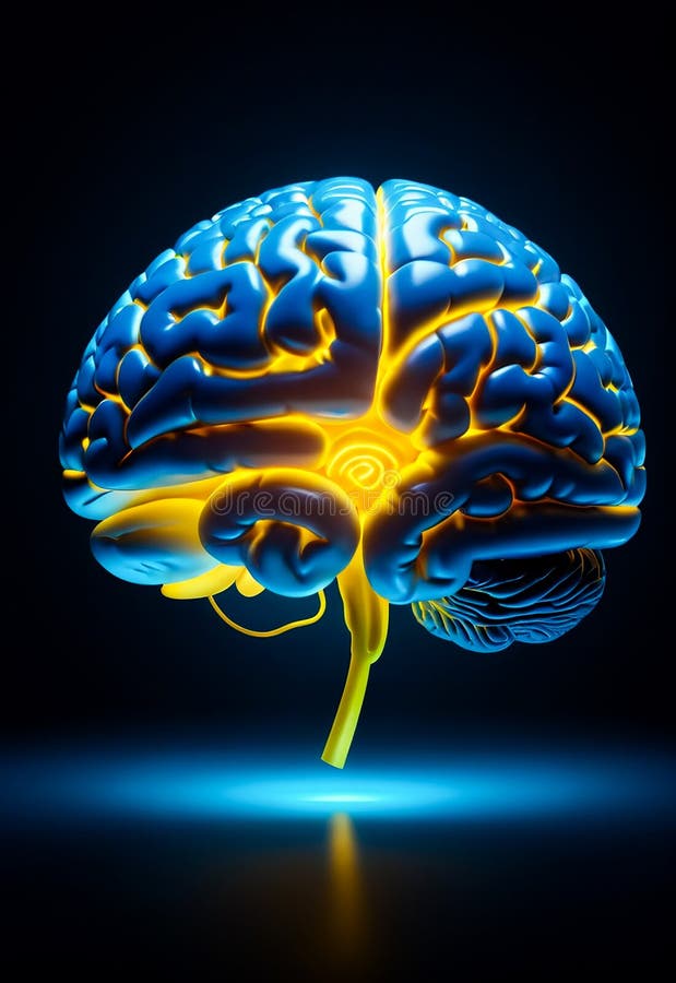 A Brain with a Light Shining from it. the Brain is Glowing Blue with ...