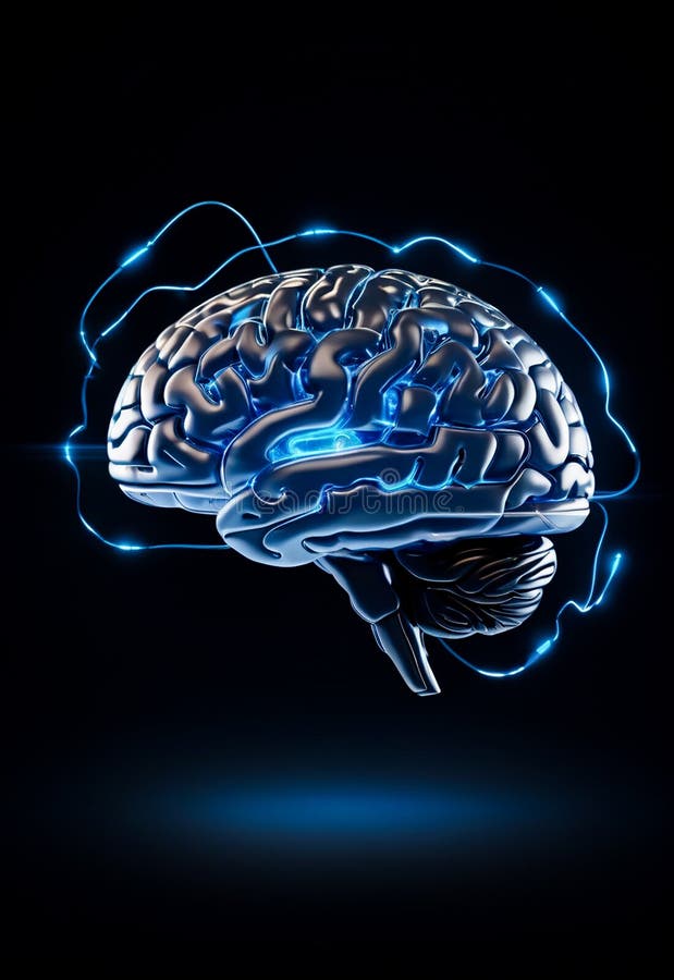 A Brain with a Light Shining from it. the Brain is Glowing Blue and Has ...
