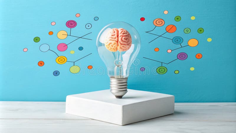 Brain in Lightbulb Abstract Network Concept Stock Illustration ...