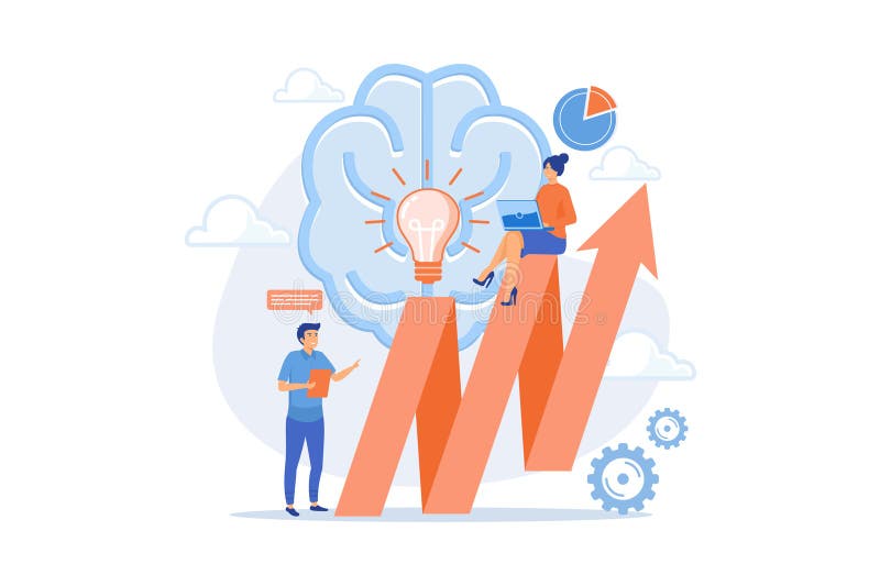 Brain, Lightbulb and Business Team Solving Problem. Innovative Solution ...