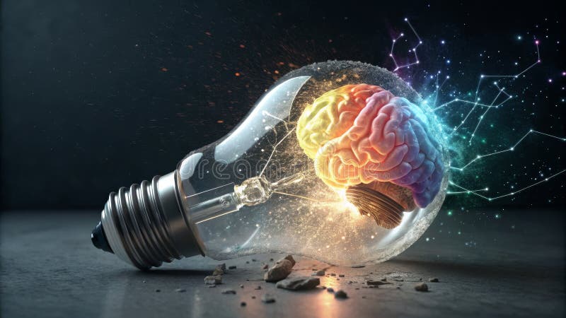 Brain in a Lightbulb Conceptual 3D Render Stock Illustration ...