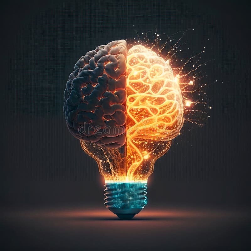 Brain Lightbulb, Creativity, Sparks and Light Stock Illustration ...