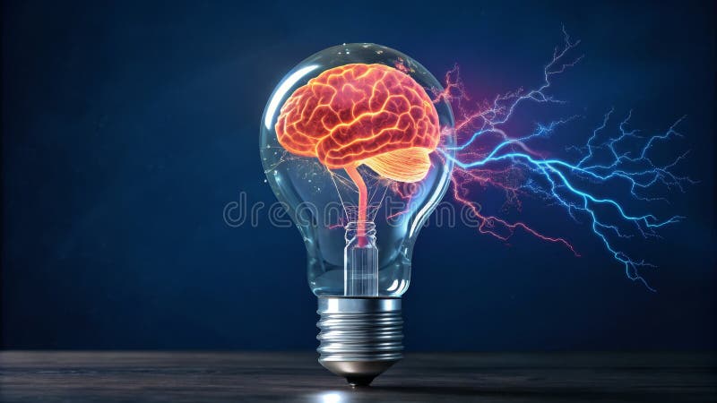 Brain in Lightbulb Electrifying Idea Concept Stock Illustration ...
