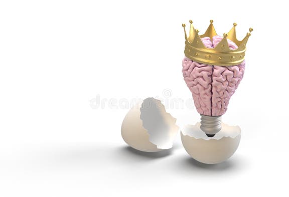 Brain Lightbulb with a Golden Crown Emerging from a Cracked Egg Stock ...
