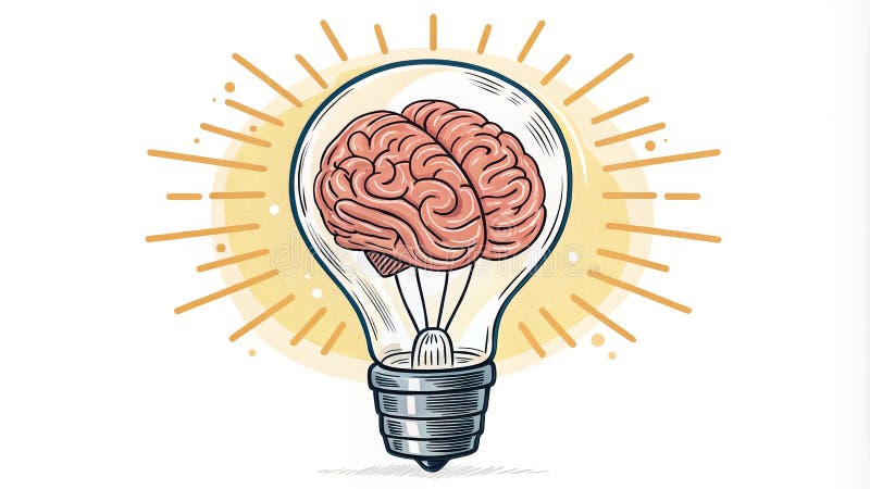 Brain in a Lightbulb Hand-Drawn Illustration, Idea Concept Stock ...