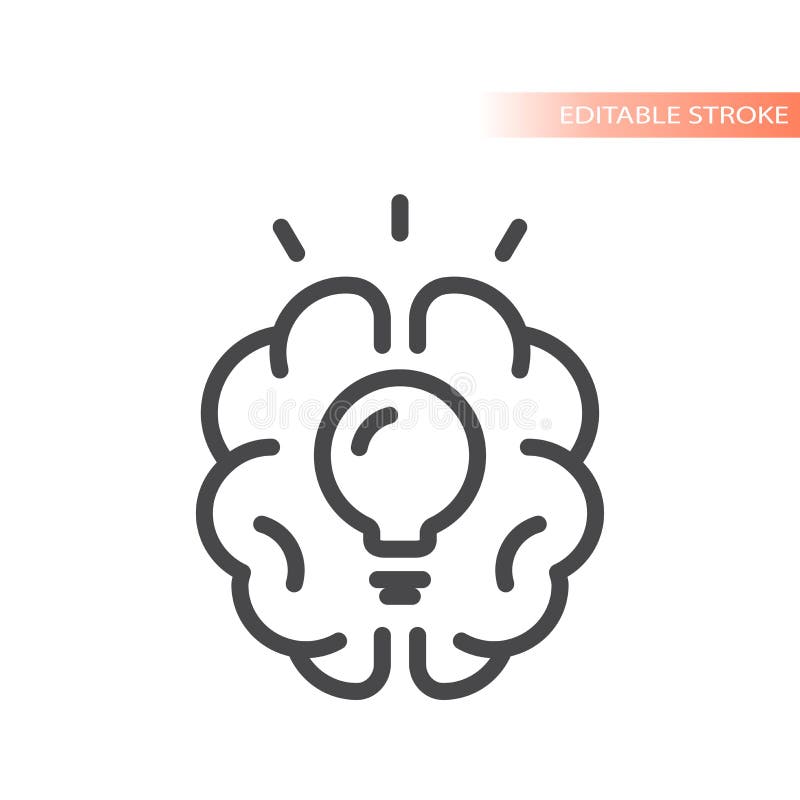 Brain and Lightbulb Line Vector Icon Stock Vector - Illustration of ...