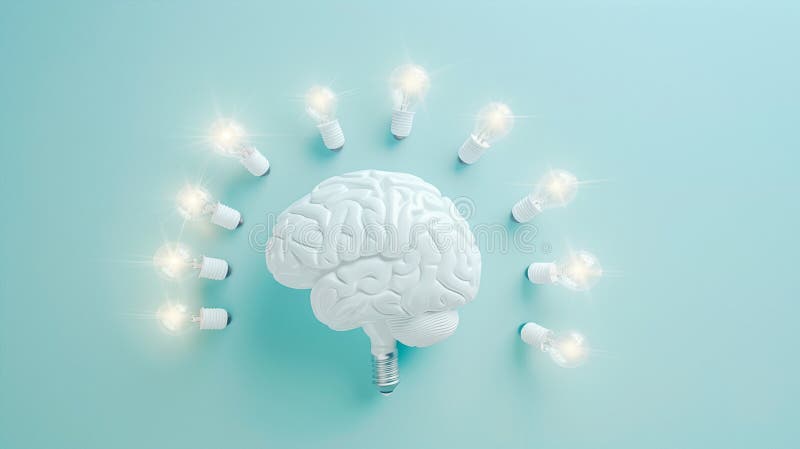 Brain with Lightbulbs, Explosion of Ideas, Brainstorming for Solutions ...