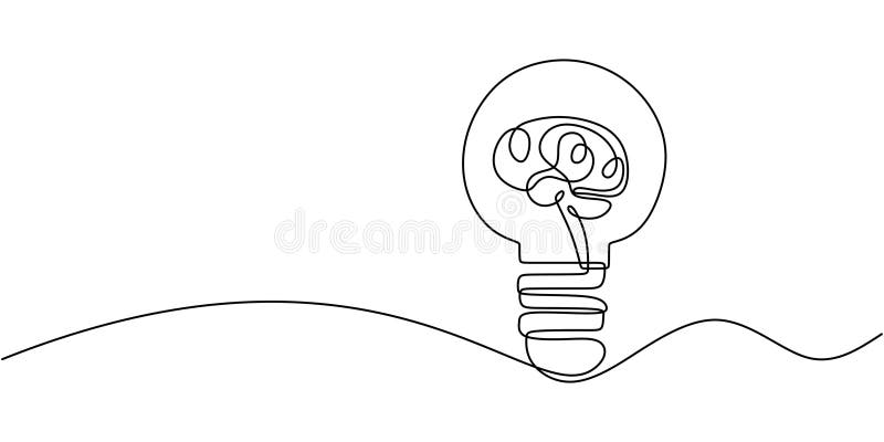 Brain Lighting Up Inside a Light Bulb in Continuous One Line Drawing ...