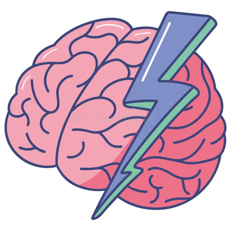 Brain with lightning bolt stock vector. Illustration of power - 356411035