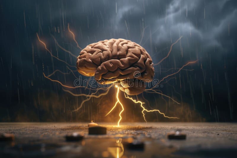 A Brain with Lightning Coming Out of it Stock Image - Image of ...