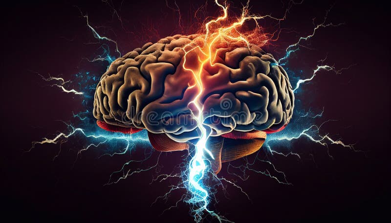 Brain with Lightning Concept Think. Generative AI Stock Illustration ...