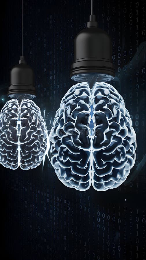 Brain Like Bulbs Glow Neon, Binary Backdrop Merges Cognition and ...